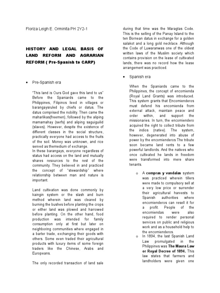 History and Legal Basis of Land Reform and Agrarian Reform | Leasehold ...