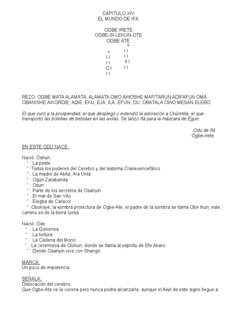 Odu Ifá: Ogbe-Ate y sus Enseñanzas | PDF | Pollo | Gatos