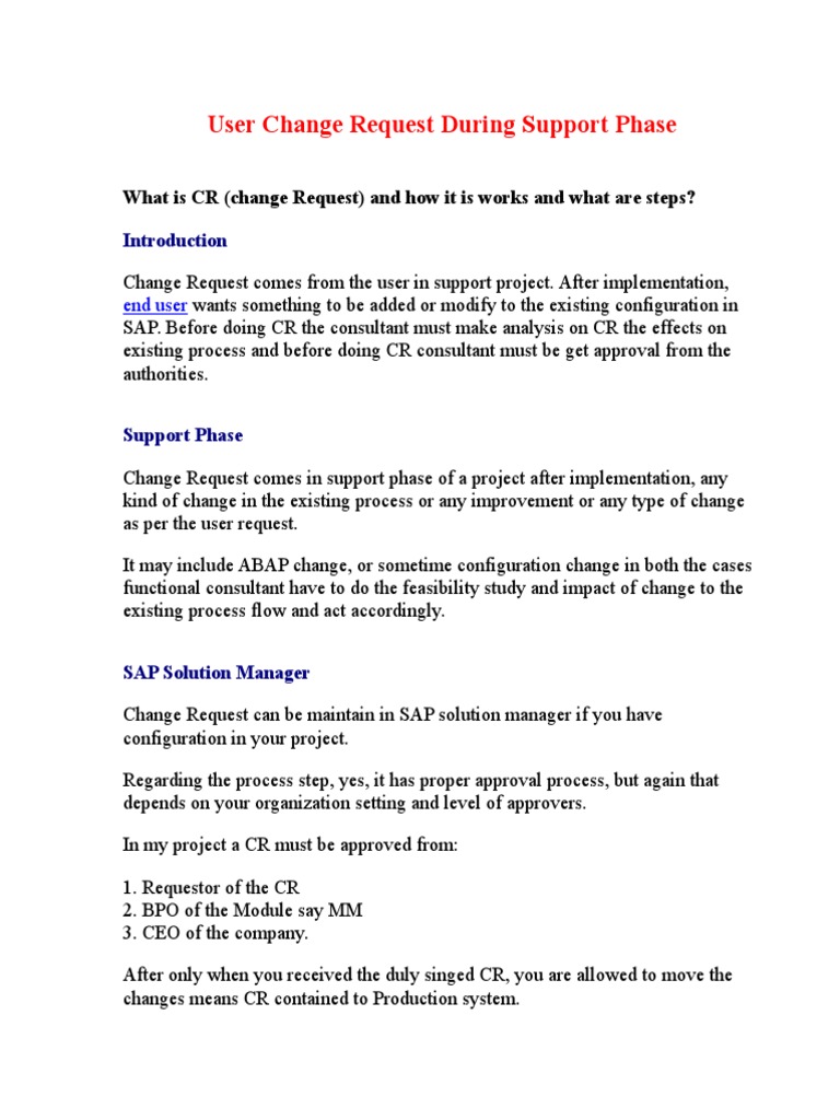 User Change Request During Support Phase | PDF | Consultant ...