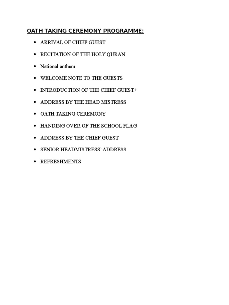 Oath Taking Ceremony Programme | PDF