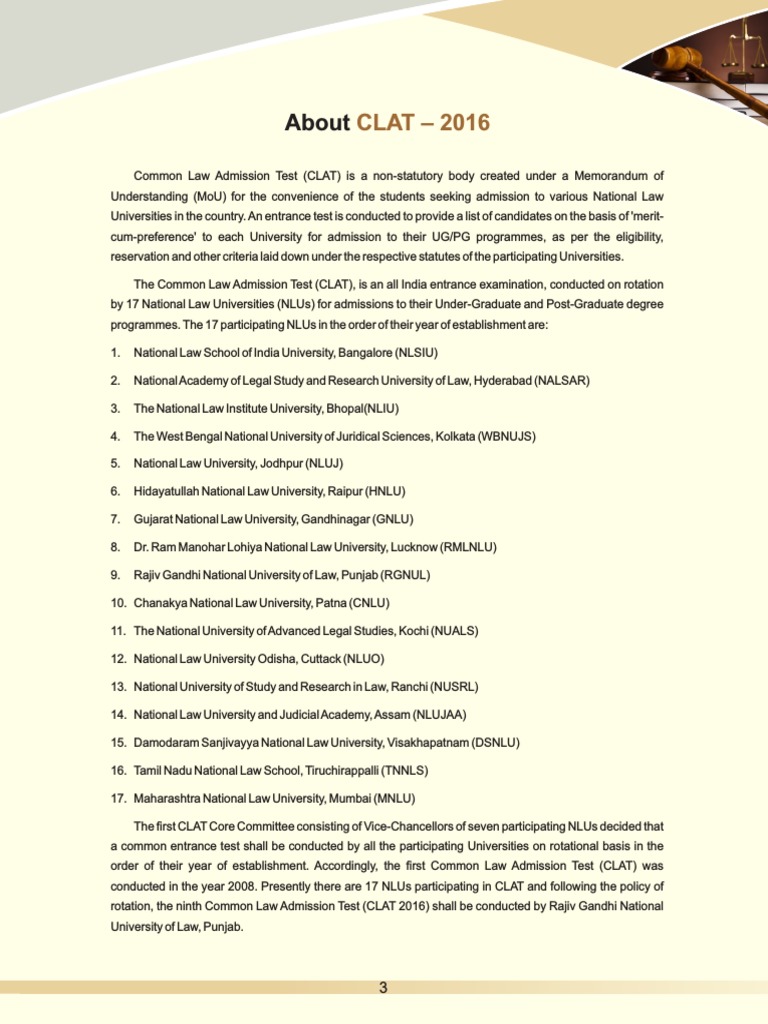 CLAT 2016 Brochure | PDF