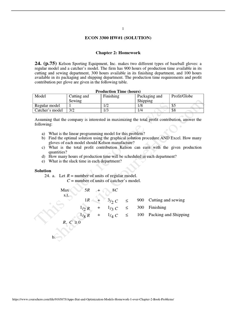 Apps Stat and Optimization Models Homework 1 Over Chapter 2 Book Problems | PDF | Mathematical ...