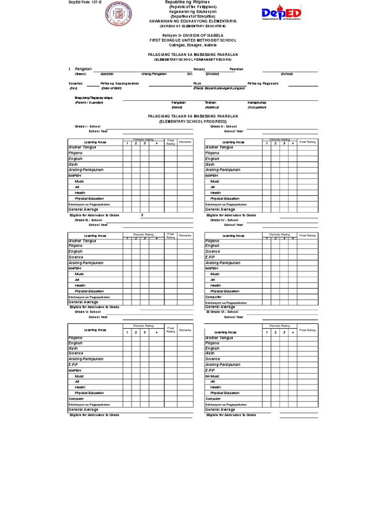 Deped Form 137 Elementary | Cognition | Psychology & Cognitive Science