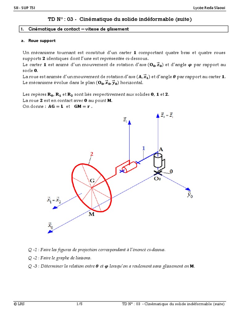 TD N°3 - Cinématique Du Solide - Suite PDF | PDF | Mouvement de rotation | Cinématique