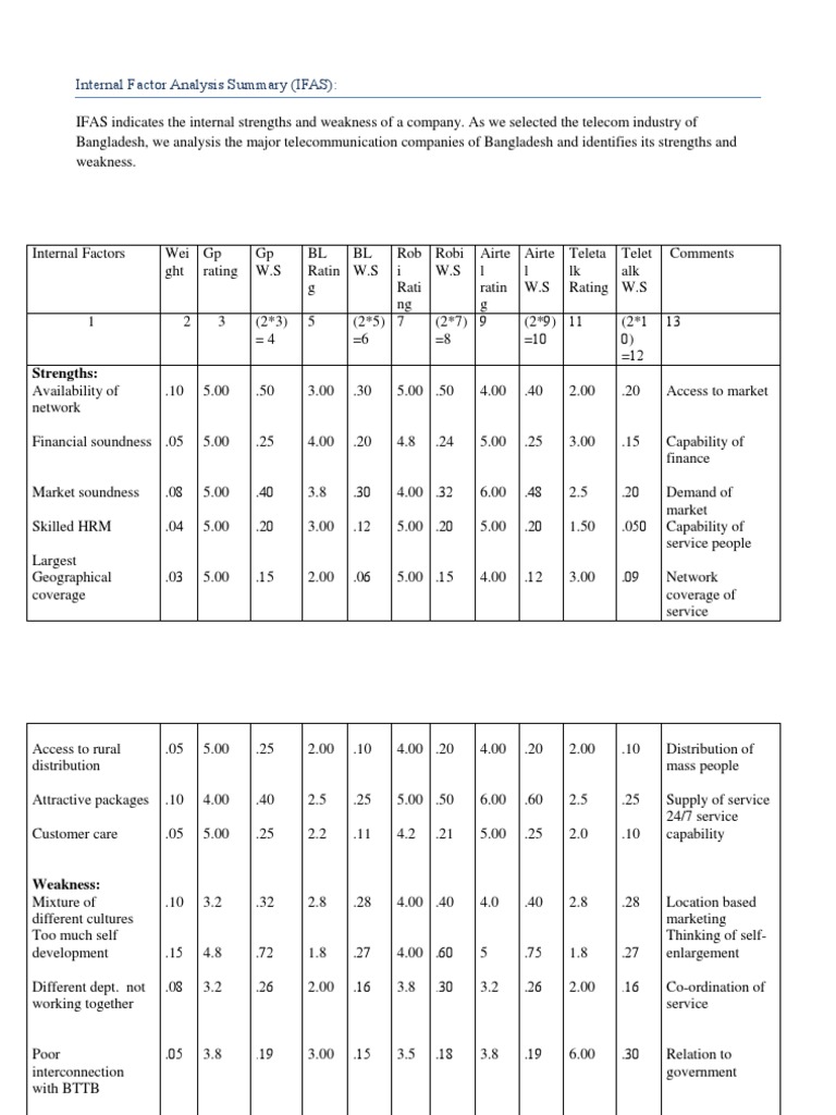 Internal Factor Analysis of Telecom Firms | PDF | Business | Computers