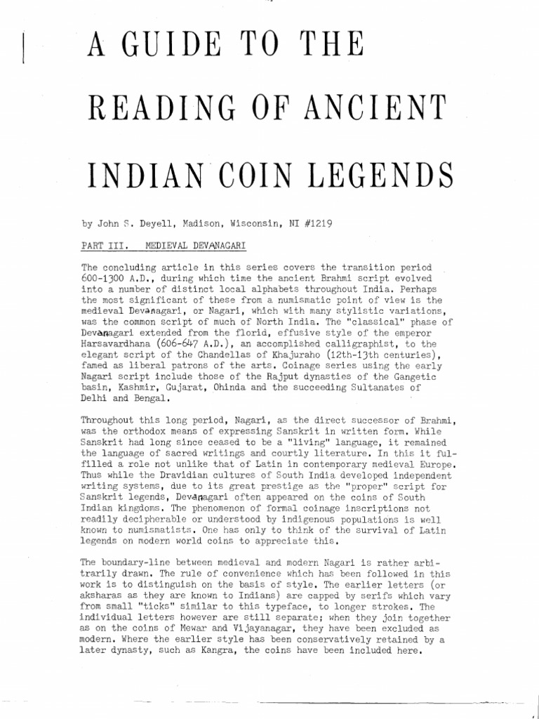A Guide To The Reading of Ancient Indian Coin Language - Devanagari ...