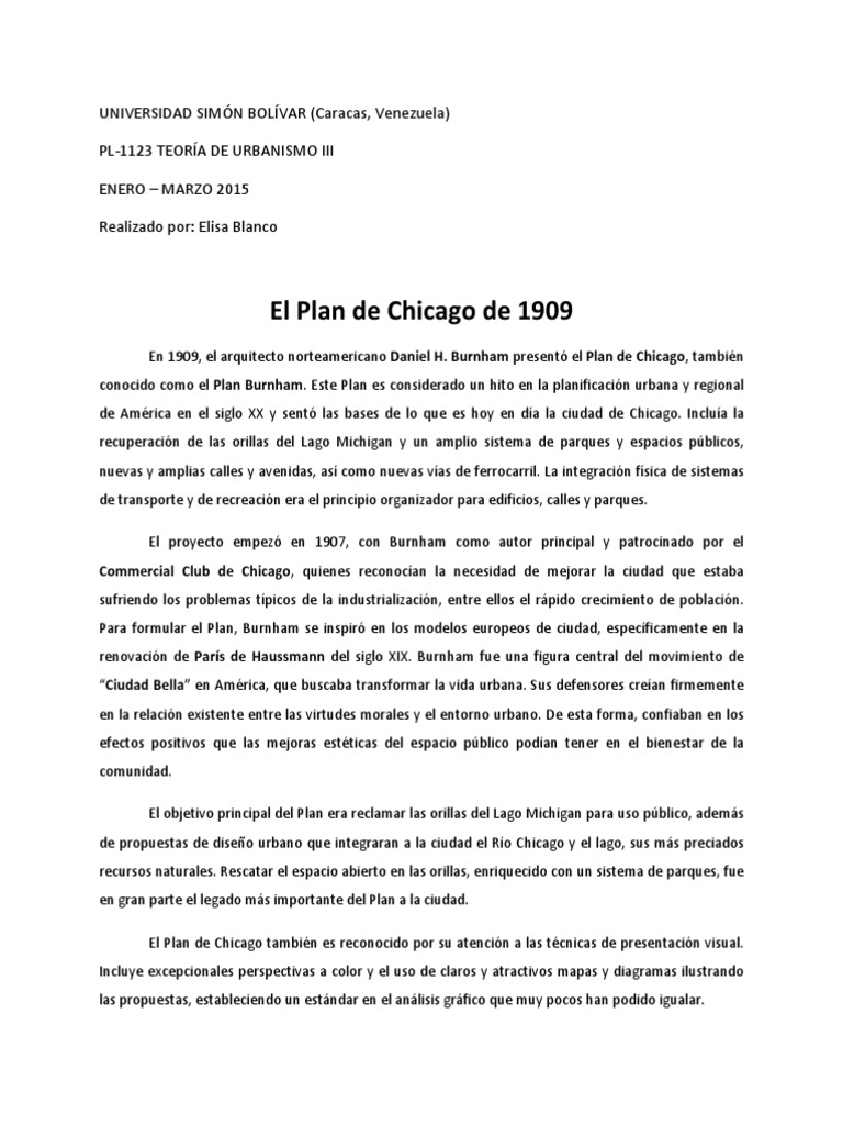 El Plan de Chicago de 1909 (Por Elisa Blanco) | PDF | Chicago | Transporte