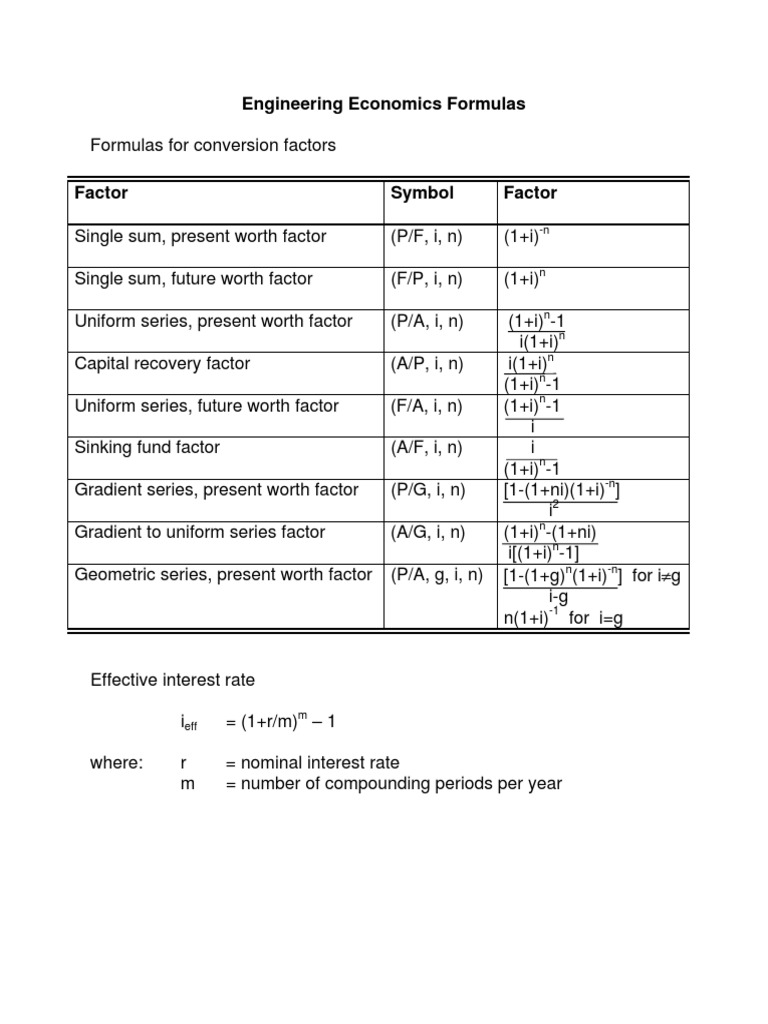 Engineering Economics Conversion Formulas | PDF | Finance & Money ...