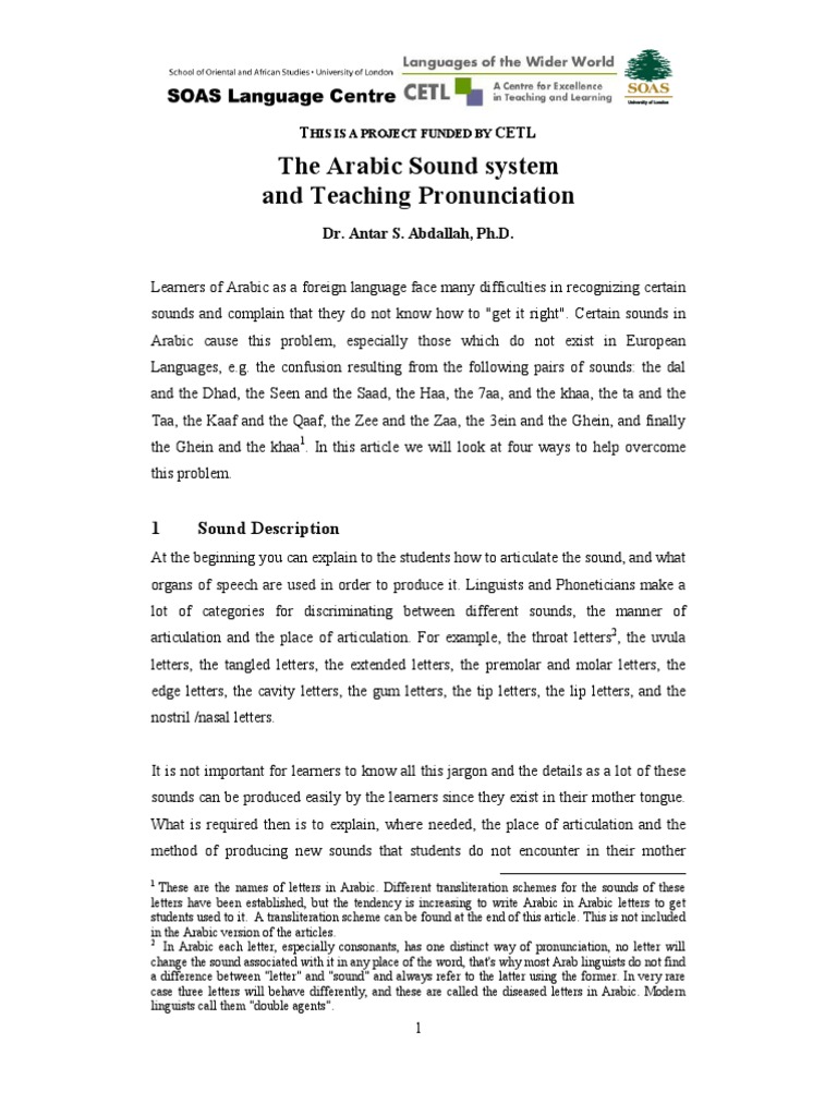 Teaching Arabic Sound Pronunciation | PDF | Arabic | Alphabet