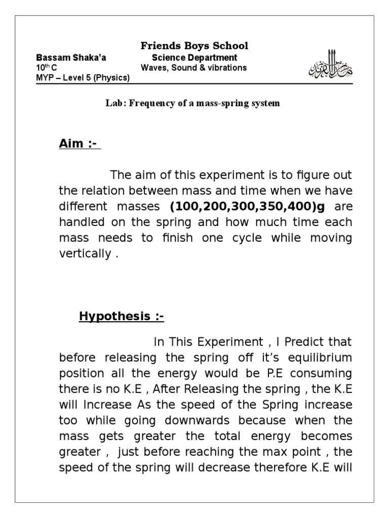 Lab - Mass-Spring System | PDF | Mass | Physics