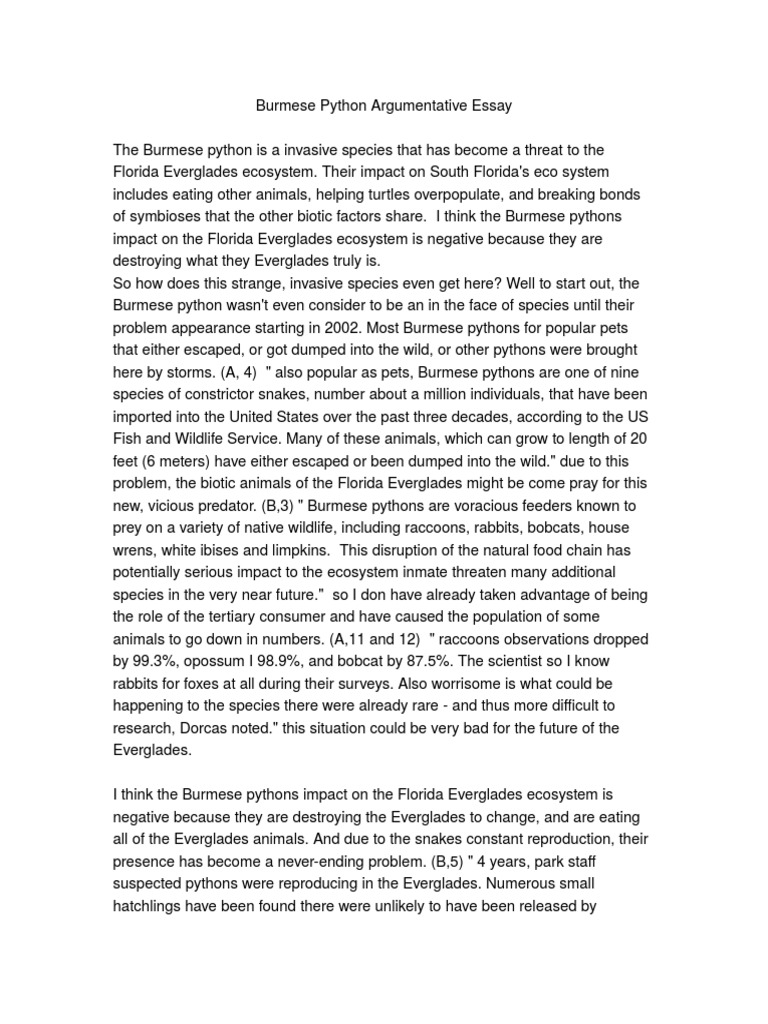 Burmese Python Argumentative Essay | PDF | Everglades | Ecology