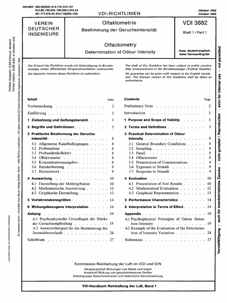 VDI 3882 Determination of Odour Intensity | PDF