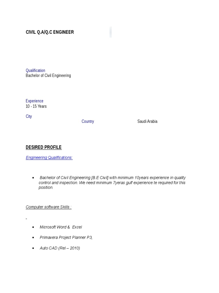 QA-QC Engineer Profile | PDF | Quality Assurance | Specification (Technical Standard)