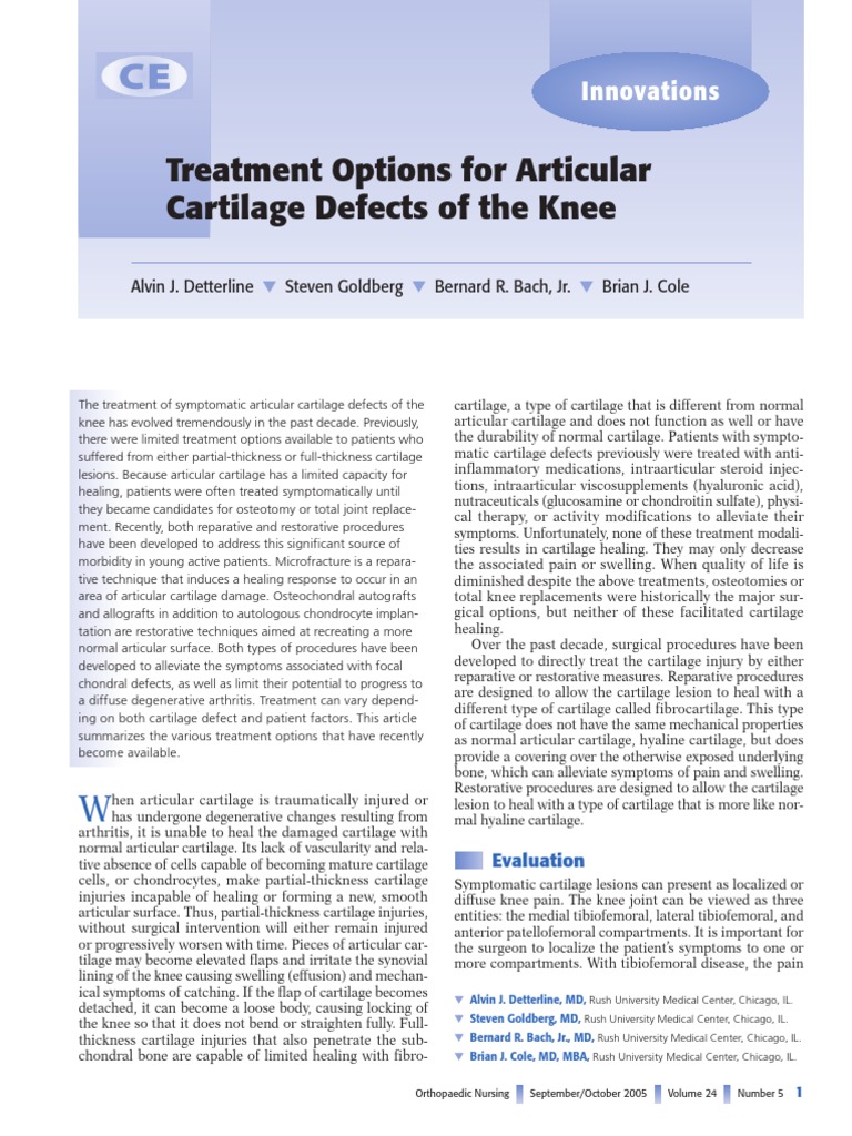 Treatment Options for Articular Cartilage Defects of the Knee: A ...