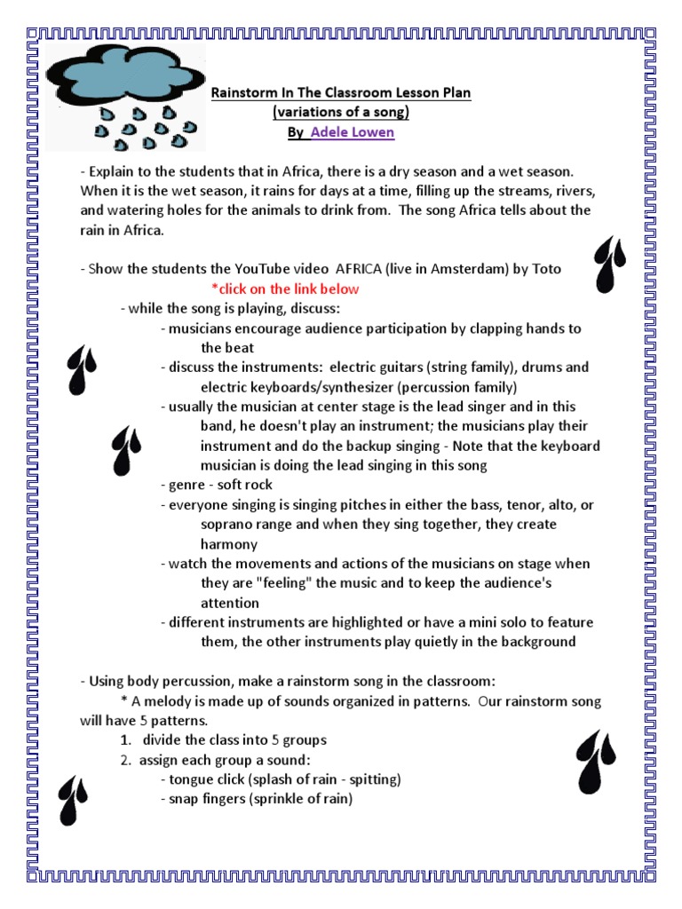 Rainstorm Music Lesson Plan | PDF | Singing | Musical Instruments