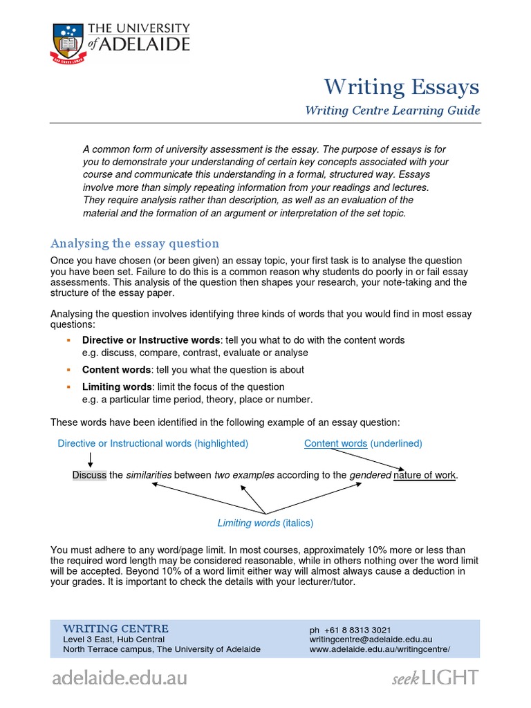 Writing Essays: Analysing The Essay Question | PDF | Essays ...