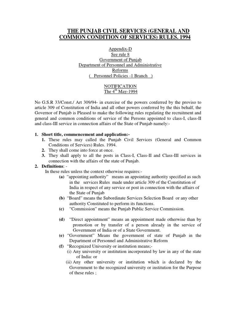 Pun Jab Civil Services General and Common Condition of Services Rules ...