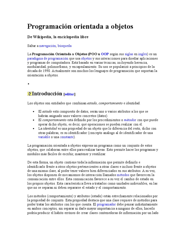 Programación Orientada A Objetos | PDF | Objeto (informática ...