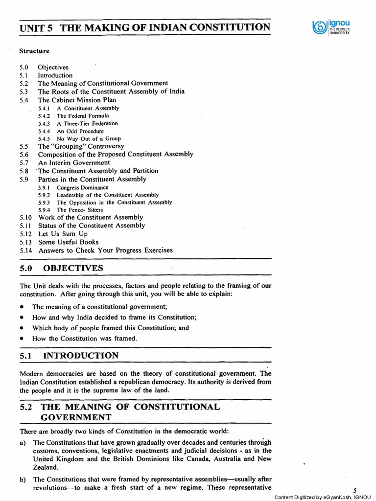 Unit-5 The Making of Indian Constitution PDF | PDF | Politics
