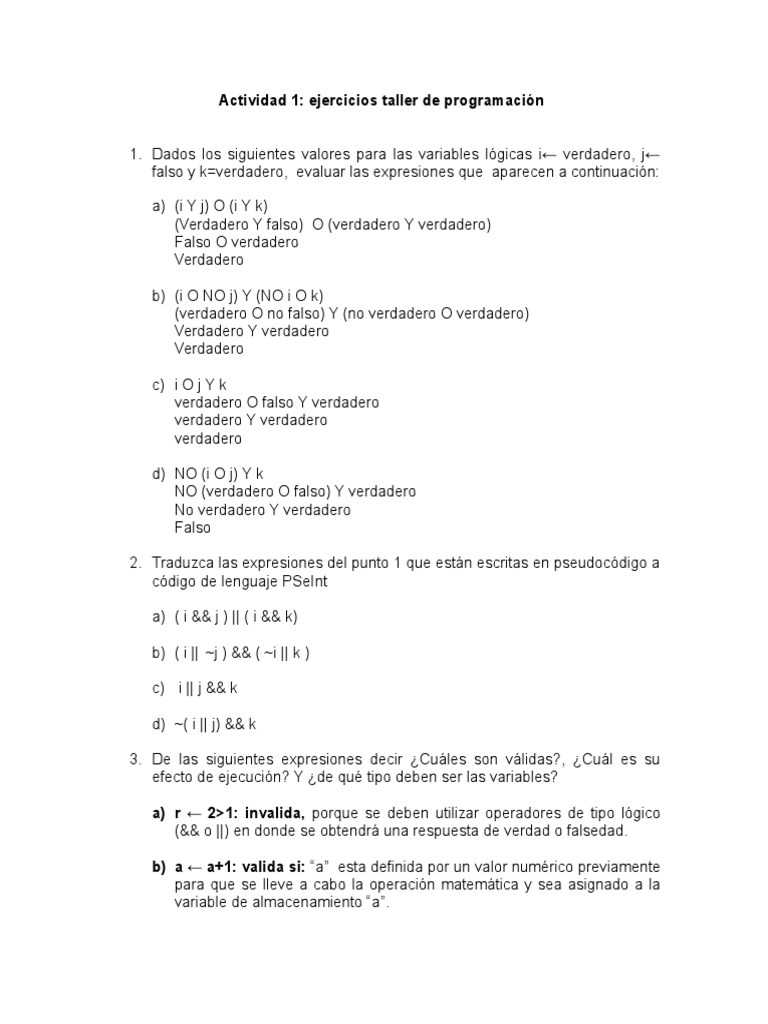PROGRAMACION PSeInt | PDF | Lenguaje de programación | Verdad