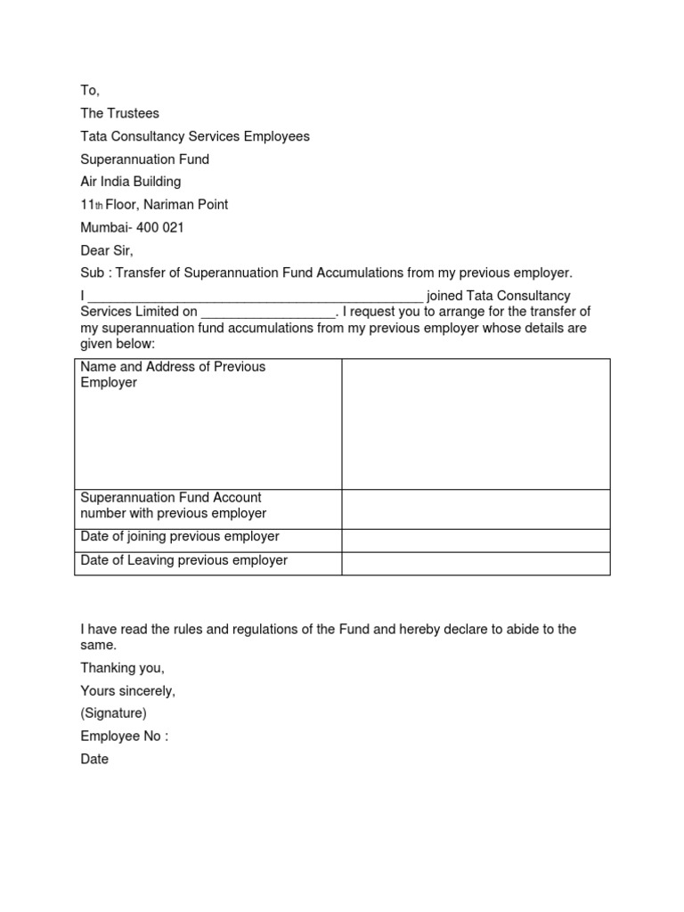 Superannuation Transfer Form | PDF