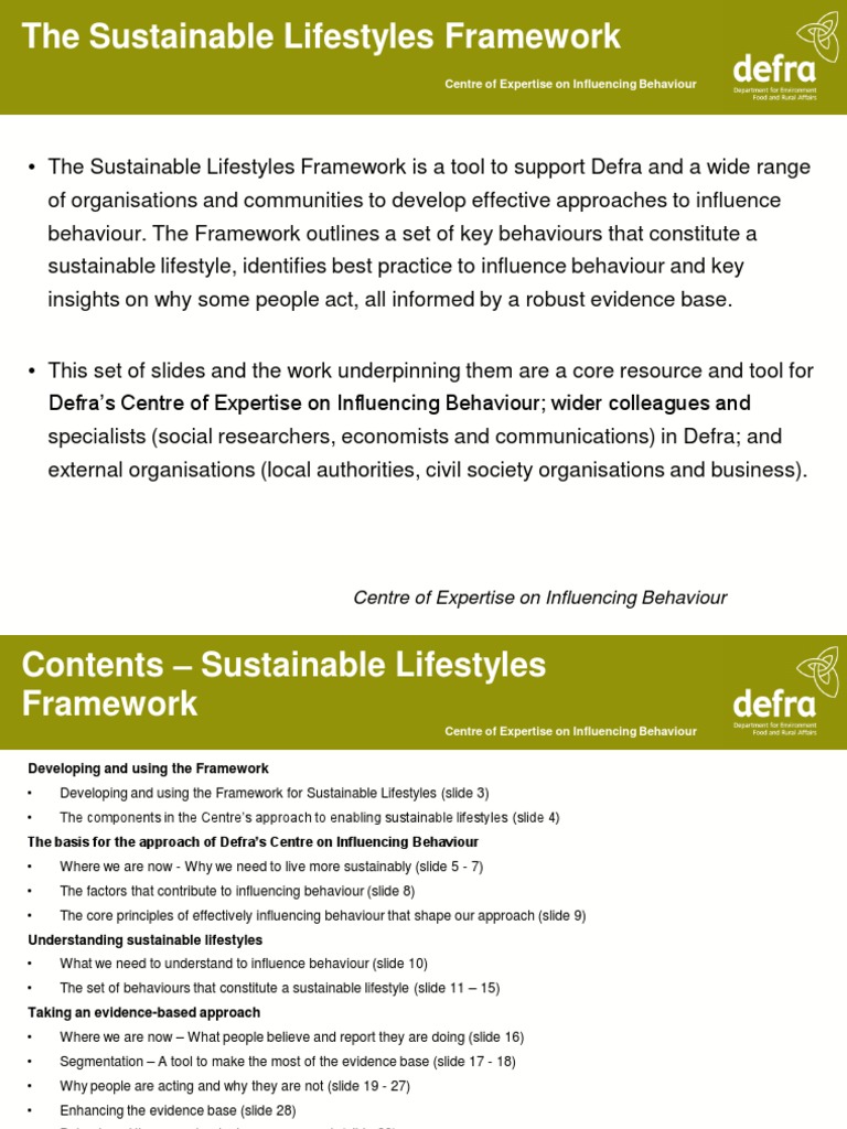 Defra - Sustainable Lifestyles Framework | PDF