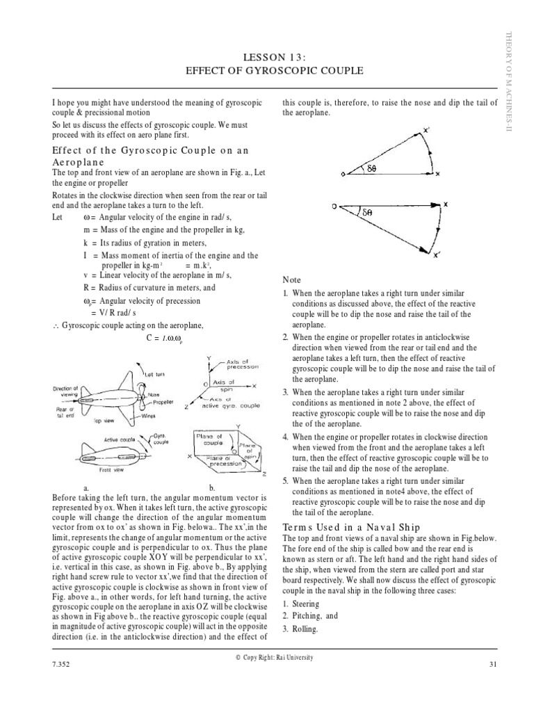 Gyroscopic Couple | PDF | Rotation Around A Fixed Axis | Gyroscope