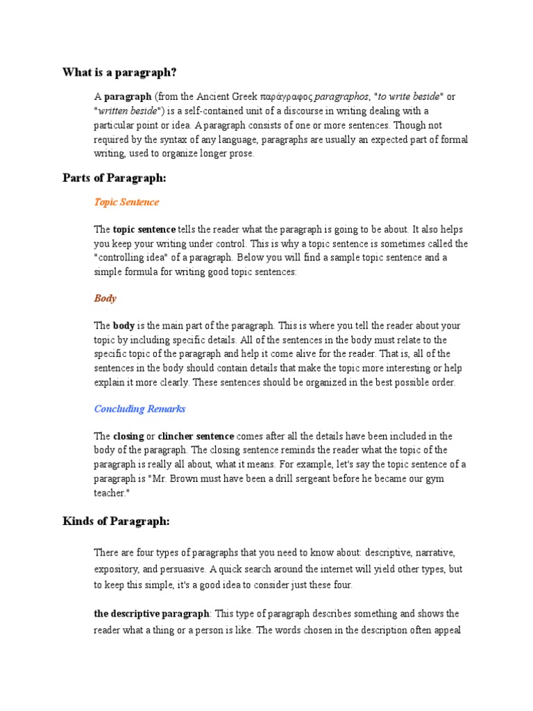 English (Kinds, Meaning, Forms of Paragraph) | Download Free PDF ...