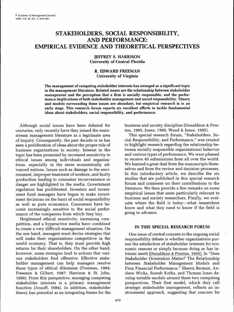 Freeman 1999 stakeholders theory | Validity (Statistics) | Stakeholder ...