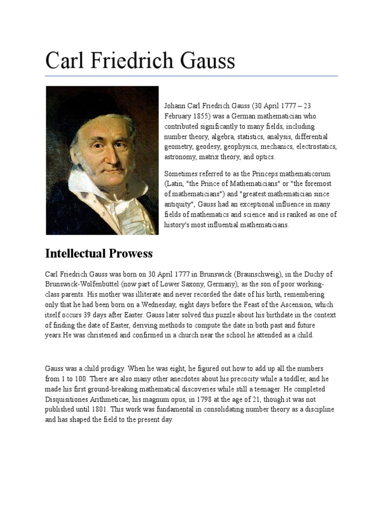 Carl Friedrich Gauss | PDF | Prime Number | Geometry