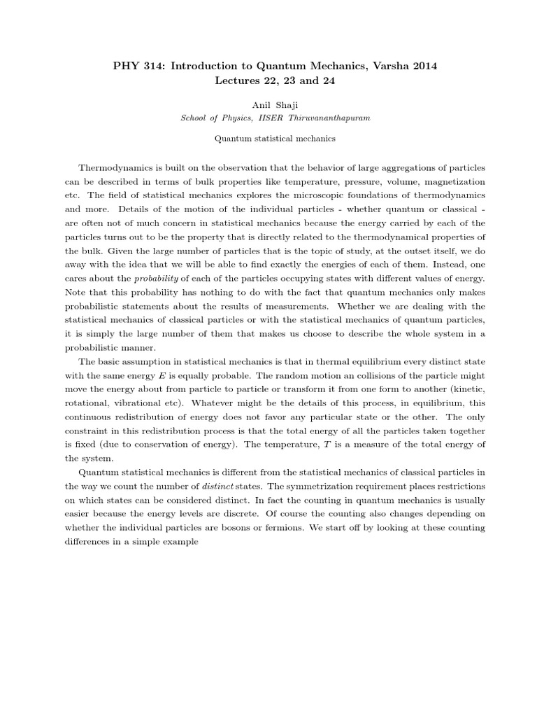 Quantum Statistical Mechanics: Counting States for Distinguishable ...