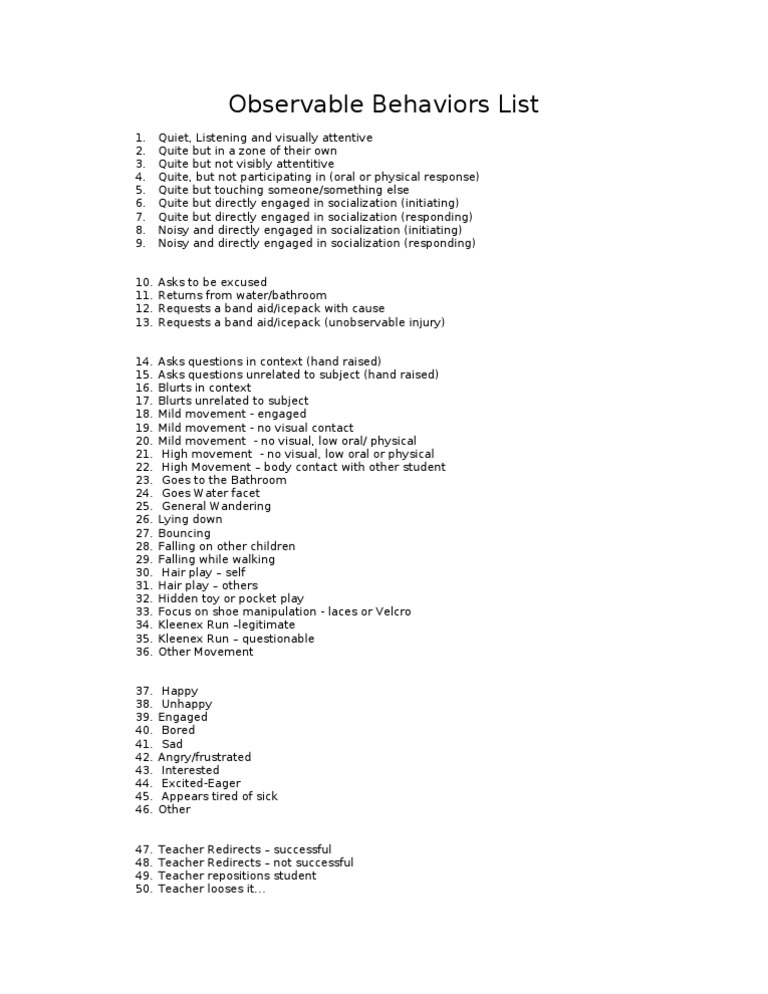 Observable Behaviors List | PDF | Psychological Concepts | Psychology