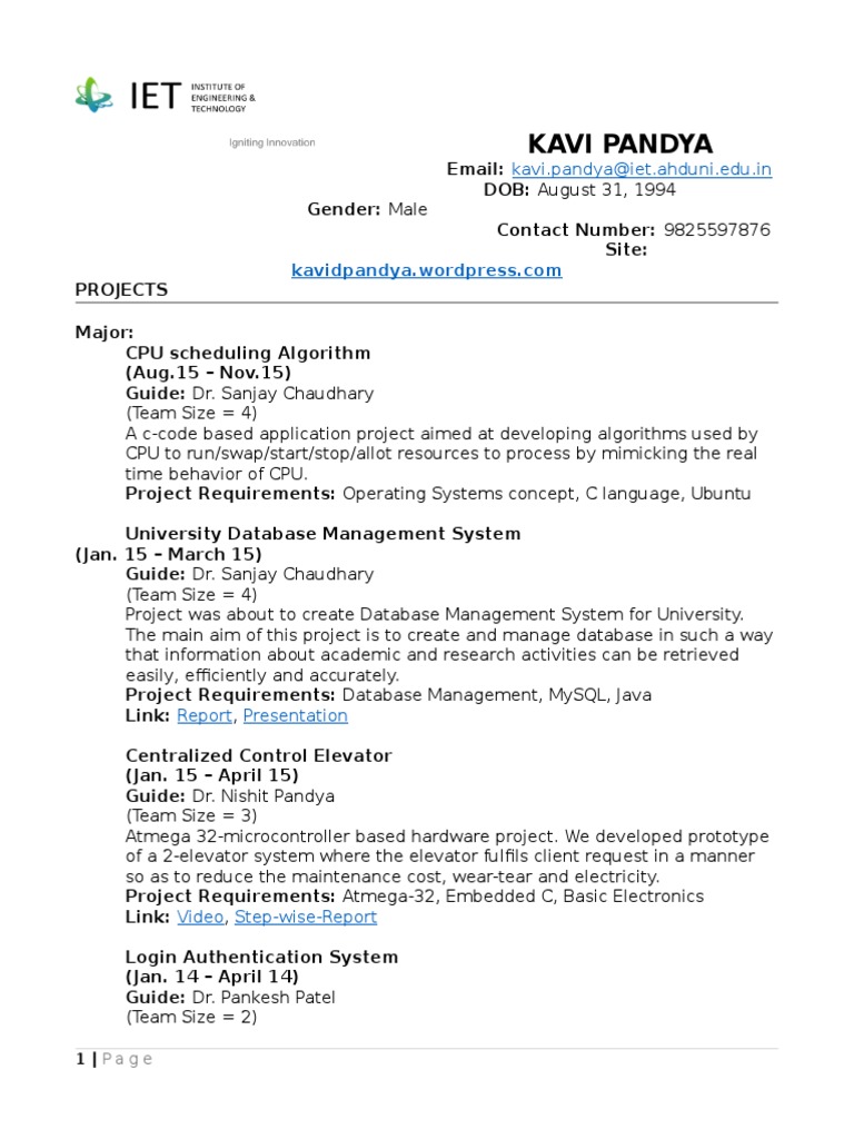 Kavi Pandya: Projects and Experience Overview | PDF | Low Density Parity Check Code | Visual ...