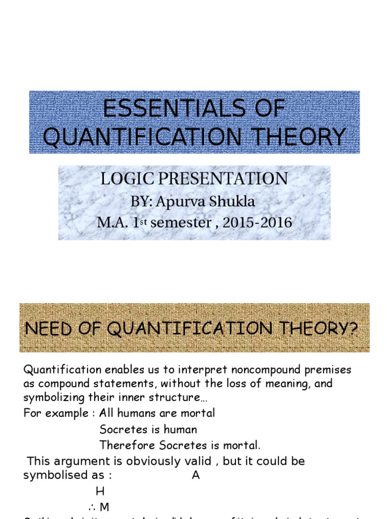 Essentials of Quantification Theory | PDF | First Order Logic | Logical Expressions