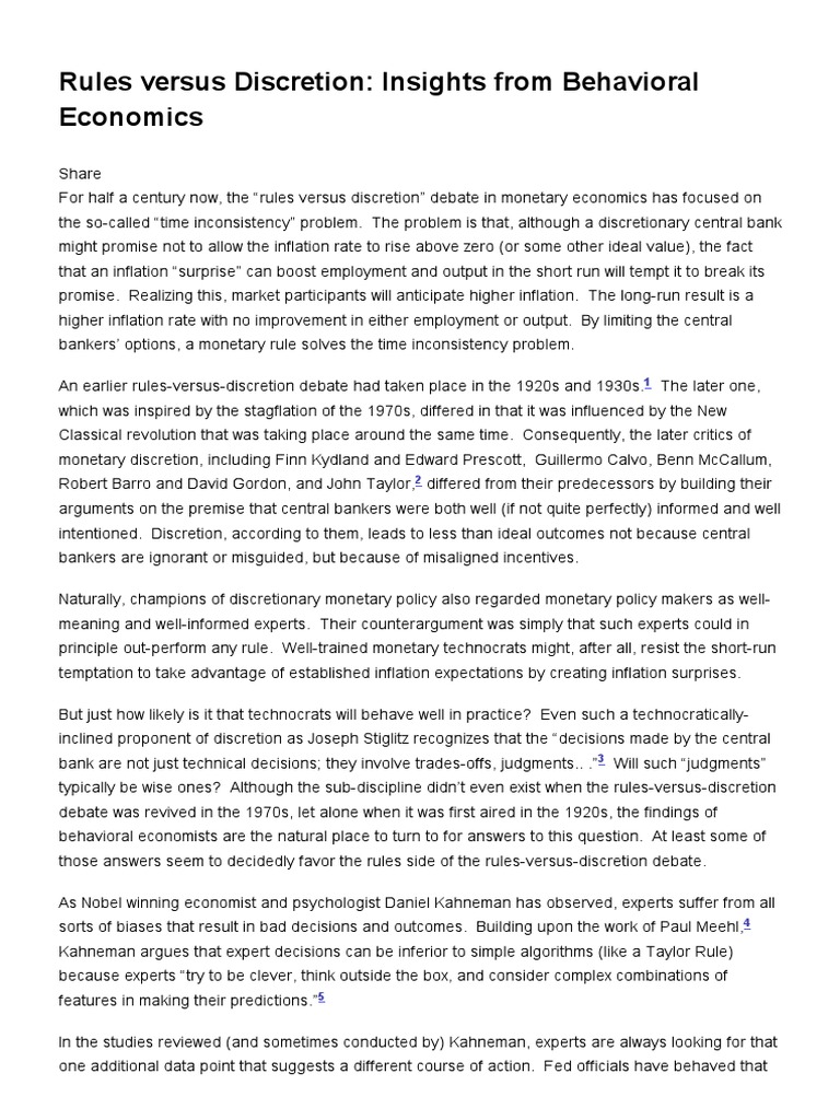 Rules Versus Discretion Insights From Behavioral Economics - Cato at ...