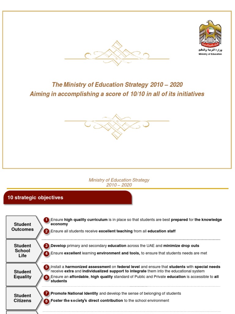 MOE Strategic Plan 2010-2020 | PDF | Curriculum | Special Education