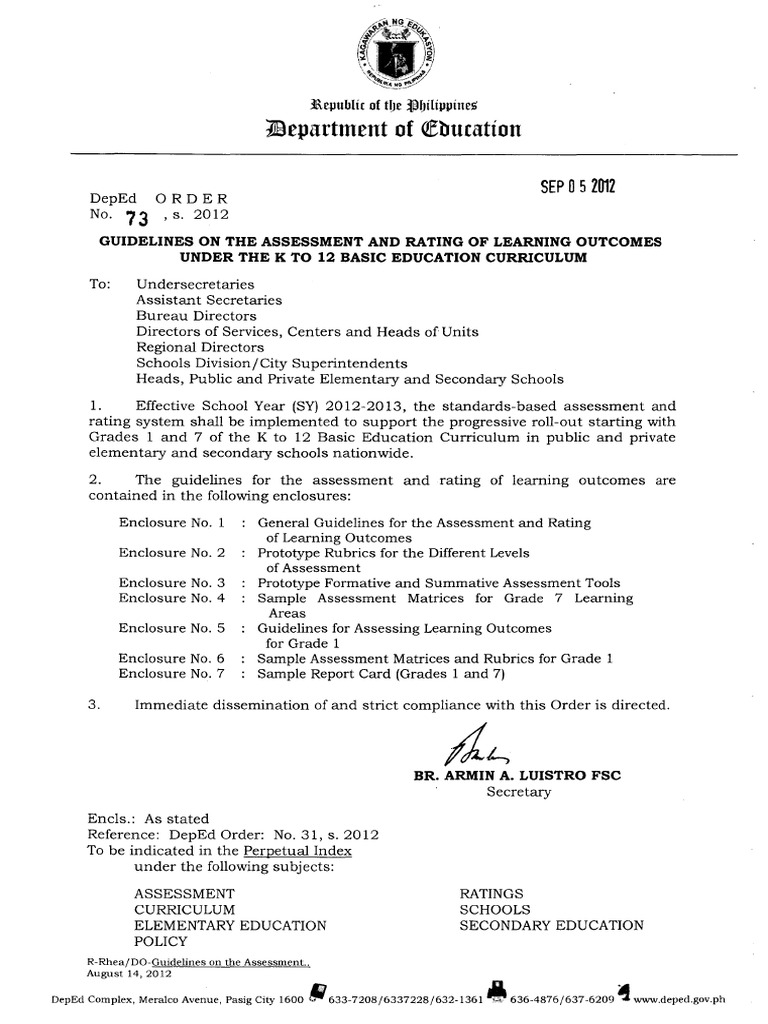 DepEd Order No. 73, S. 2013 | PDF