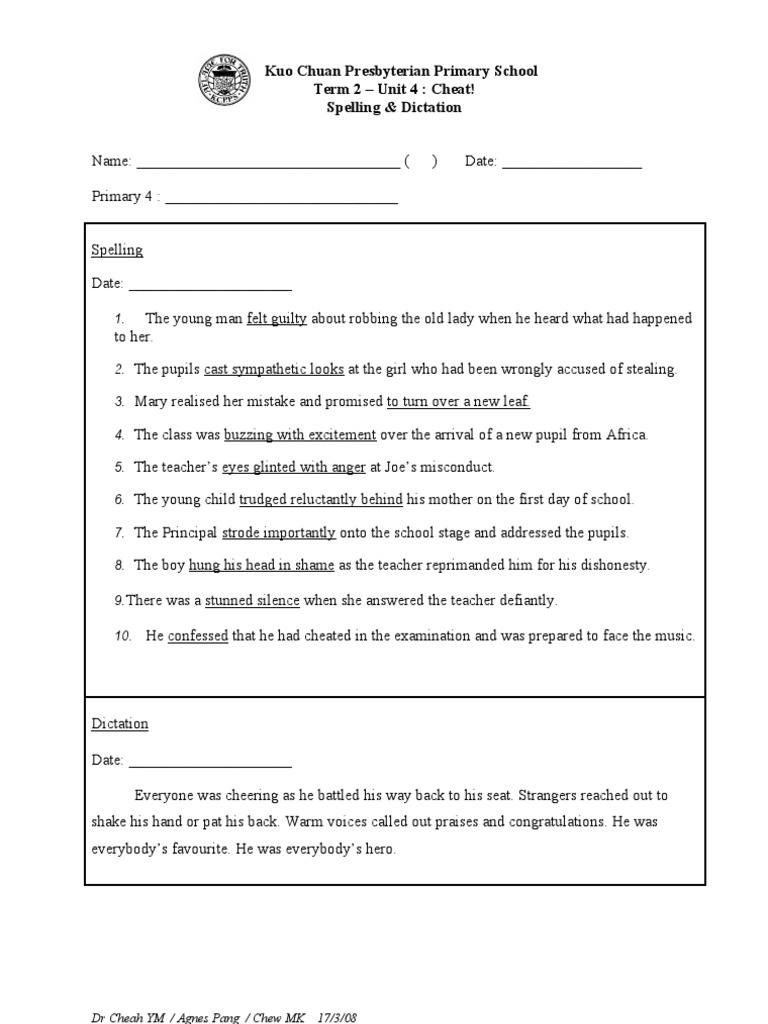 Primary 4 Spelling & Dictation Unit 4 | PDF