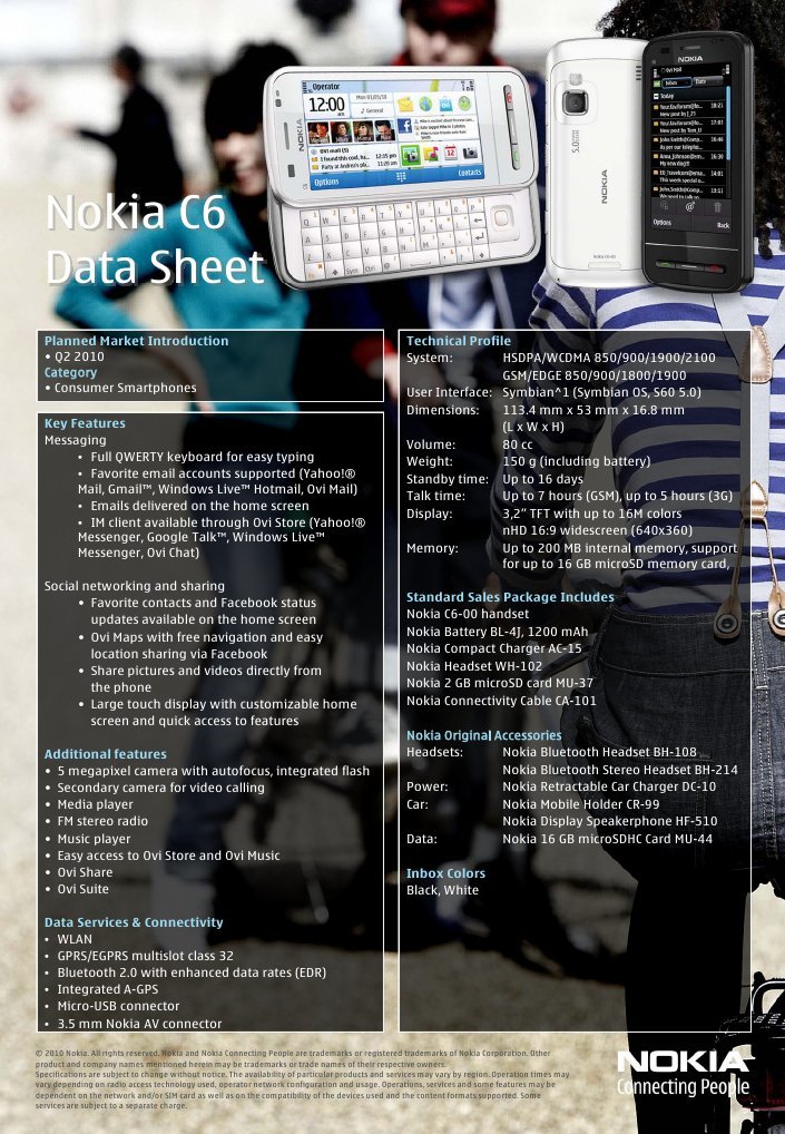 Nokia C6 Data Sheet | PDF | Nokia | Portable Computers