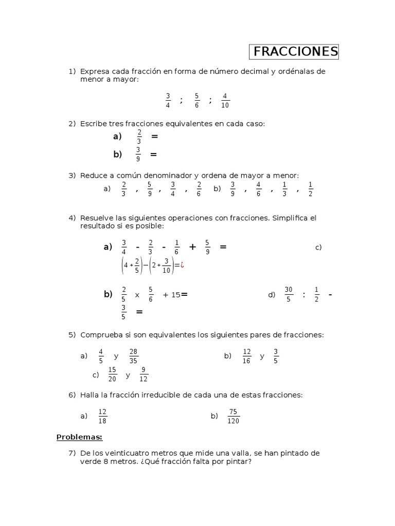 Examen de Fracciones 1º ESO PDF | PDF