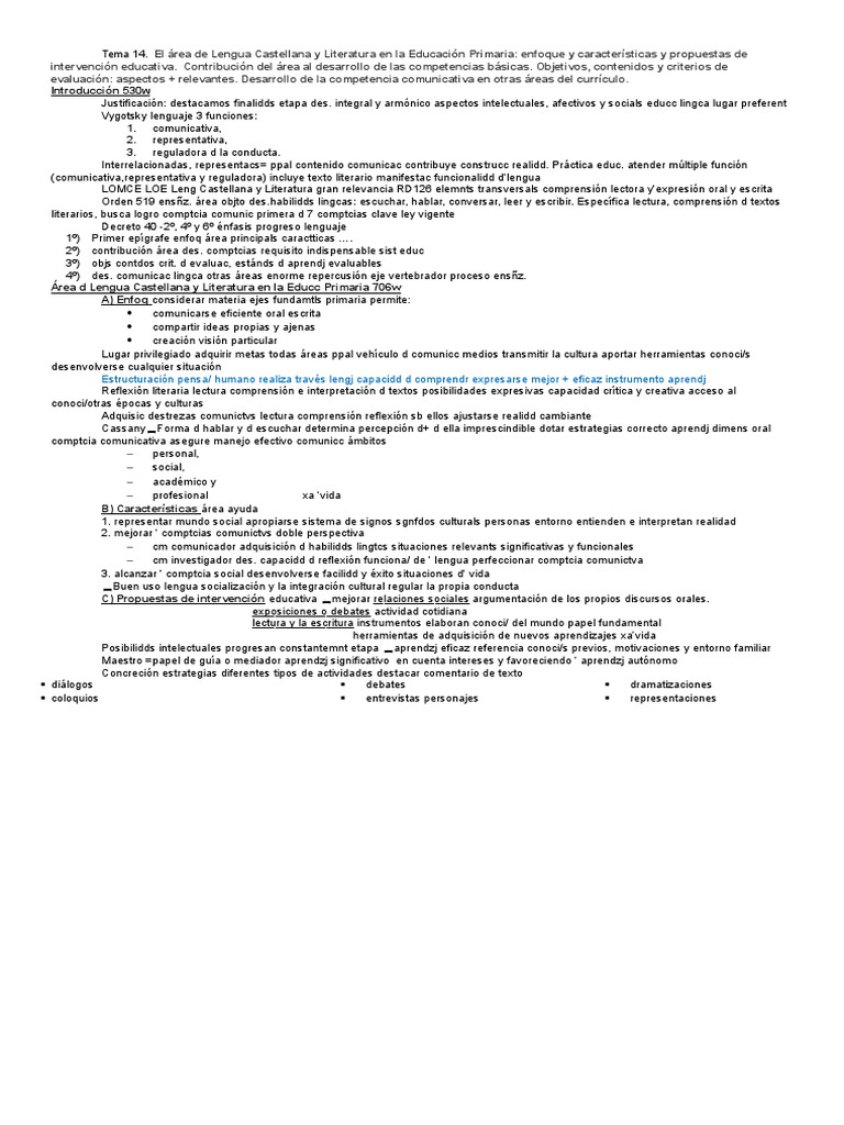 Esquema Tema 14 Oposiciones Primaria | PDF | Plan de estudios | Aprendizaje