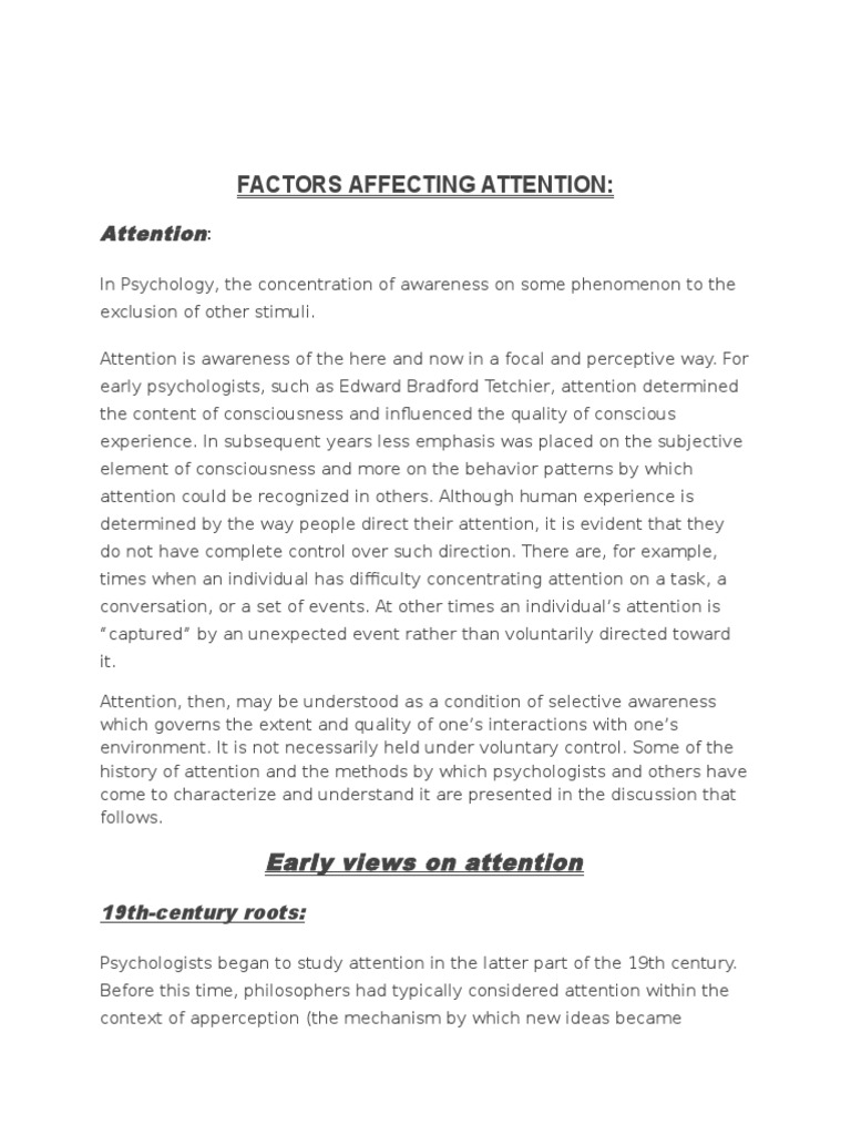 Factors Affecting Attention | PDF | Attention | Psychology
