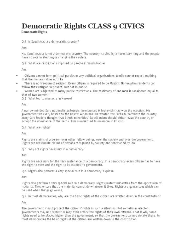 Democratic Rights Class 9