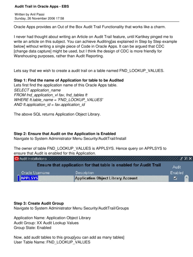 Audit Trail in R12 | PDF | Oracle Database | Application Software