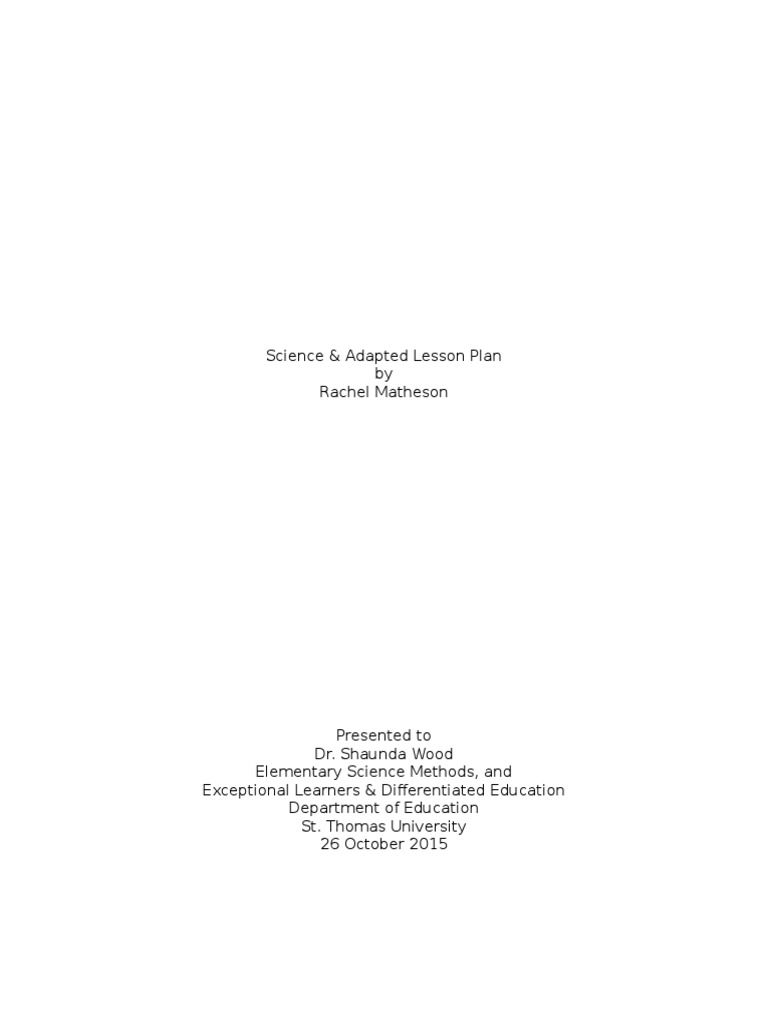 Science & Adapted Lesson Plan by Rachel Matheson | PDF | Intellectual ...