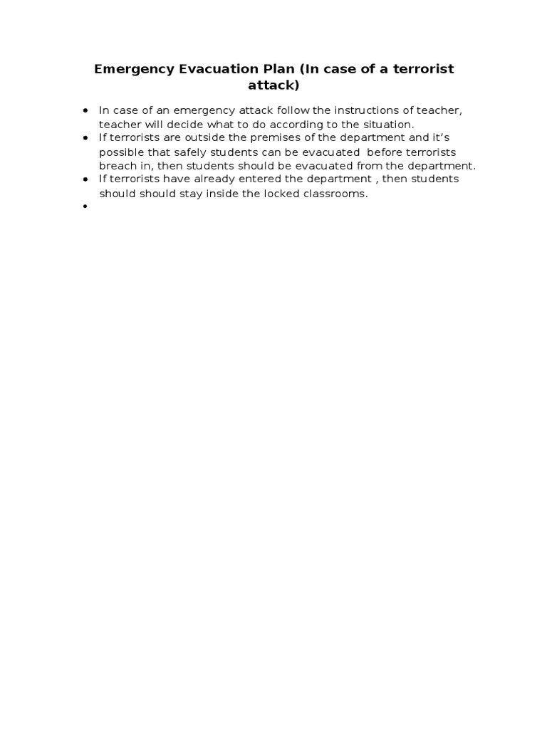 Emergency Evacuation Plan for Terrorist Attacks | PDF
