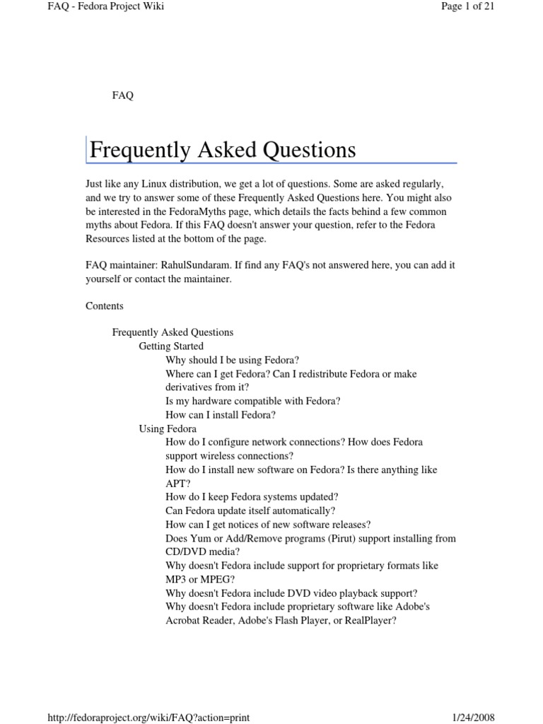 Frequently Asked Questions | PDF | Fedora (Operating System) | Red Hat