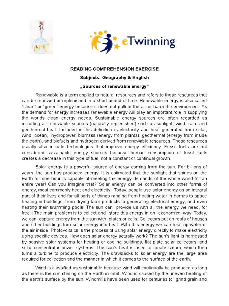 Reading Comprehension Exercise Subjects: Geography & English Sources of ...