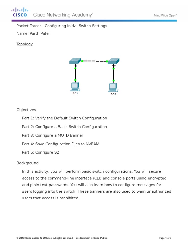 2 2 3 4 Packet Tracer Configuring Initial Switch Settings Command