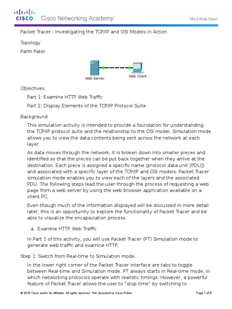 3.2.4.6 Packet Tracer - Investigating The TCP-IP and OSI Models in ...